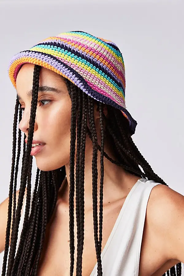 Free People Rainbow Stripe Crochet Bucket Hat - Multi  display picture 1