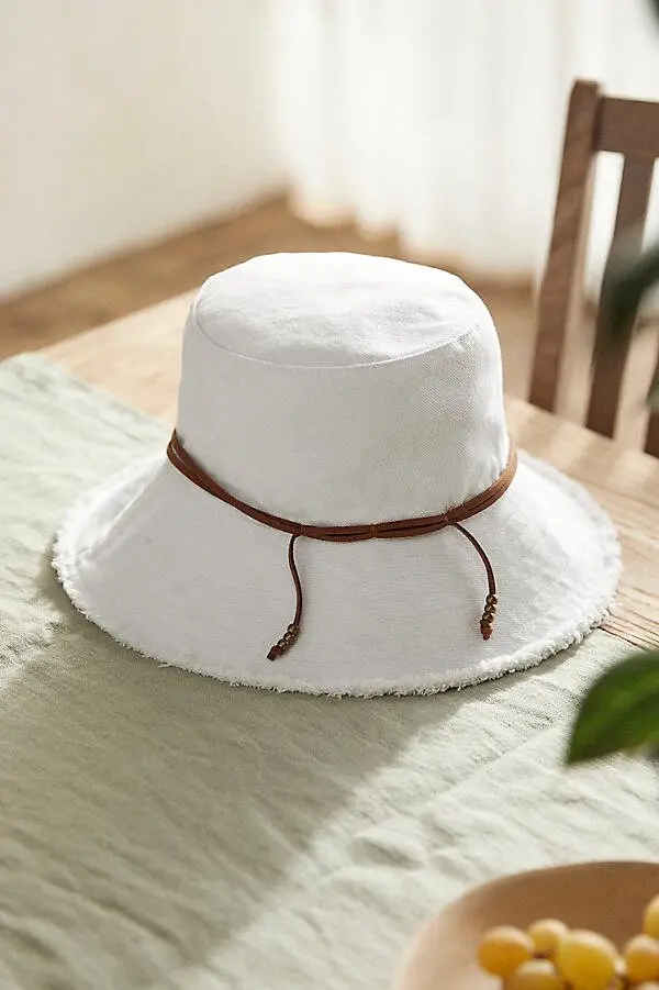 TERRAIN Fringed Cotton Bucket Hat - White