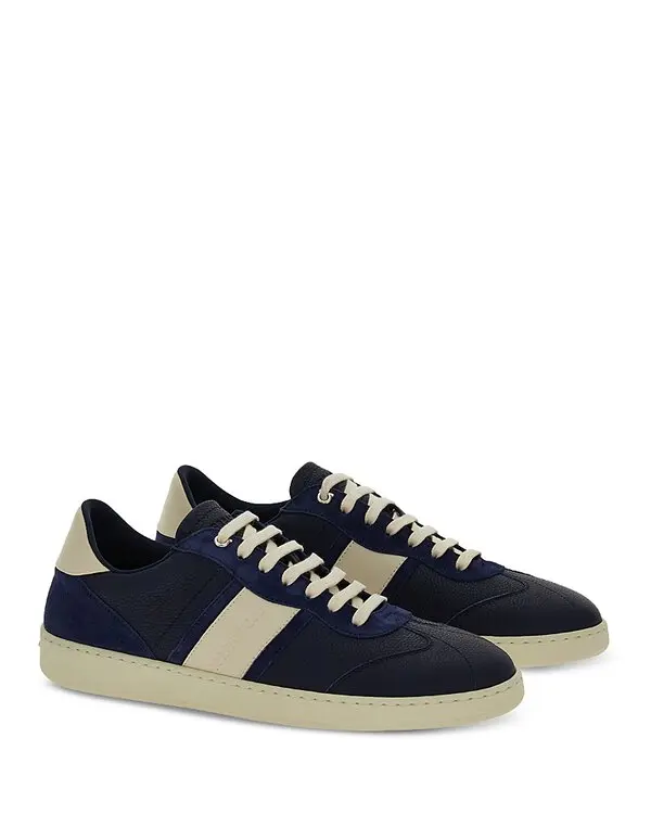 FERRAGAMO Achille Lace-up Leather Sneakers - Marine Blue/mascarpone
