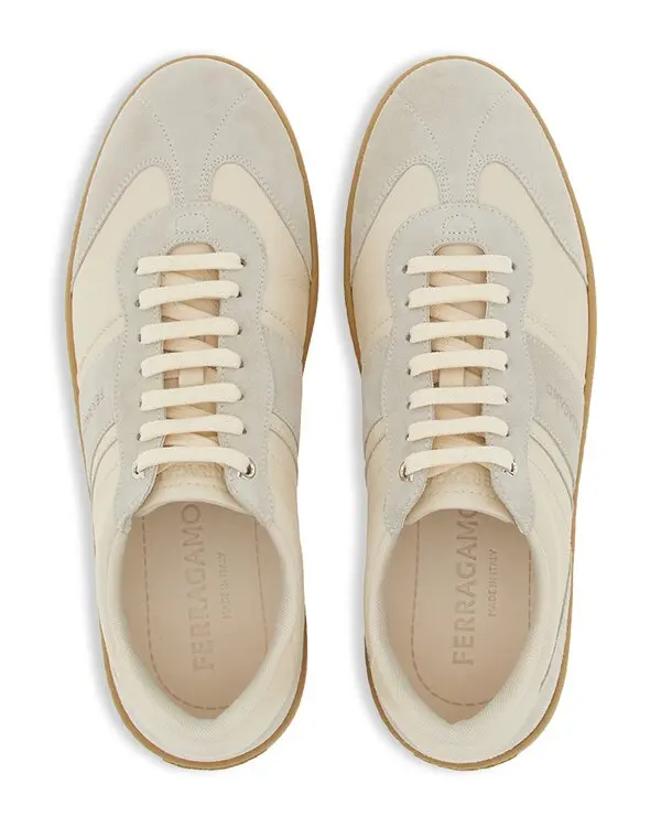 FERRAGAMO Achille Lace Up Leather Sneakers - Mascarpone