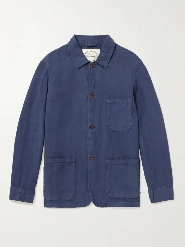 Portuguese Flannel Labura Slim-fit Linen Jacket - Blue