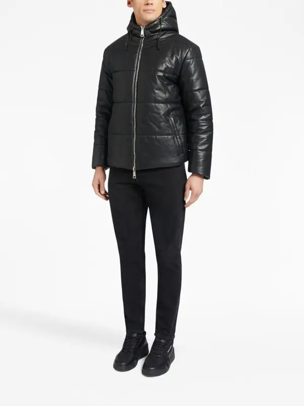 GIUSEPPE ZANOTTI Leather Puffer Jacket - Black