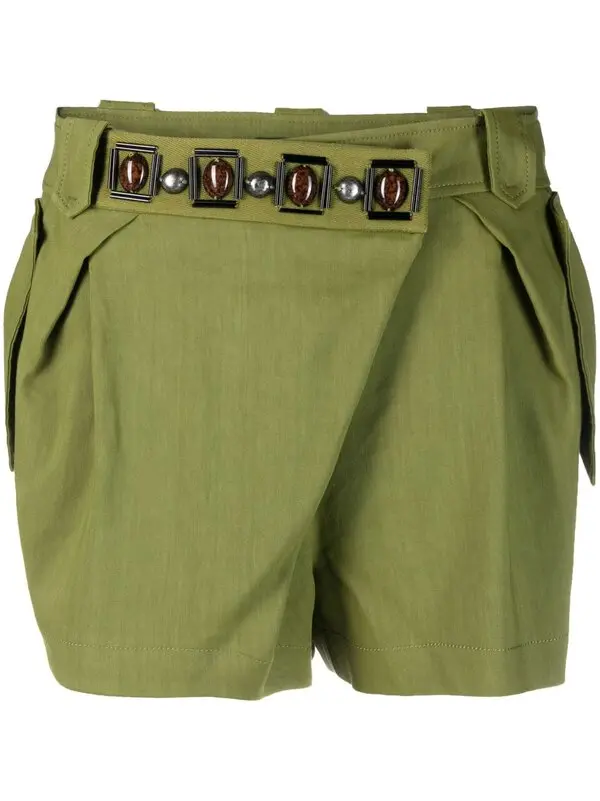 Alberta Ferretti Stone-detailing Low-rise Mini Shorts - Green