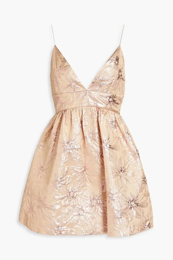 Alice + Olivia Foley Gathered Metallic Brocade Mini Dress In Rose Gold -  75% Off | Editorialist