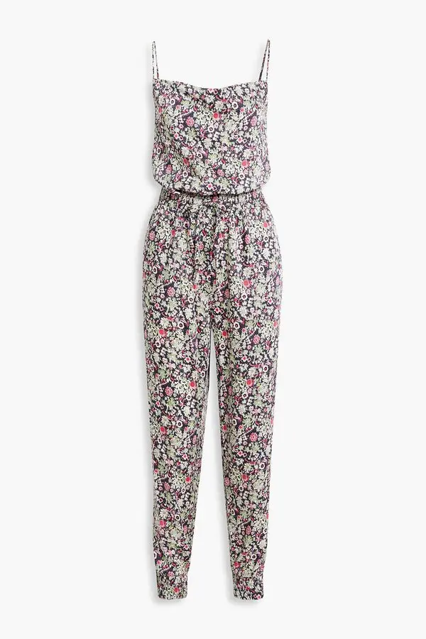 Cinq À Sept Printed Satin-twill Jumpsuit - Navy