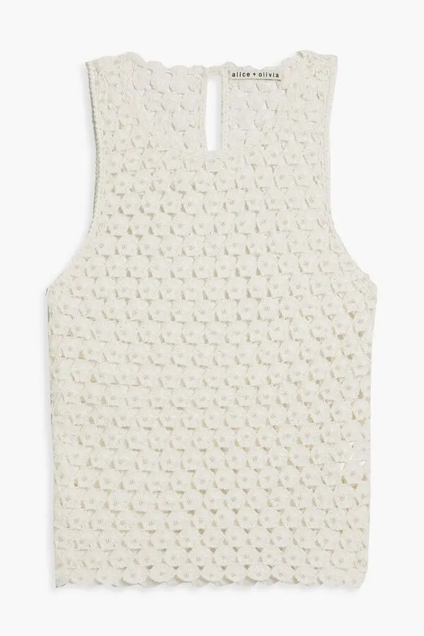 Alice + Olivia Alice Olivia Reva Embellished Crocheted Linenblend Tank - Off-white