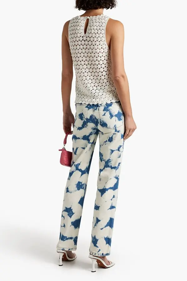 Alice + Olivia Embellished Crocheted Linen-blend Tank