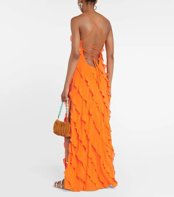 staud orange dress Ruffle-trimmed Crpe Maxi The STAUD Elio off Staud Orange Ruffle Maxi Dress