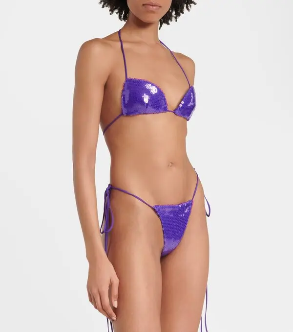 LAQUAN SMITH Sequined Side-tie Panties - Purple