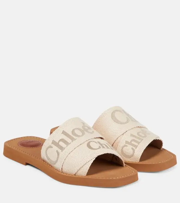 Chloé Woody Canvas Slides - Beige