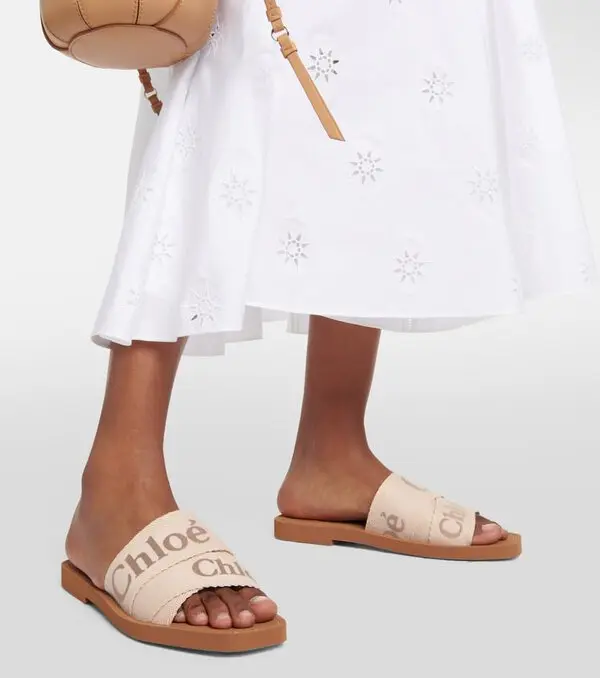 Chloé Woody Canvas Slides - Beige
