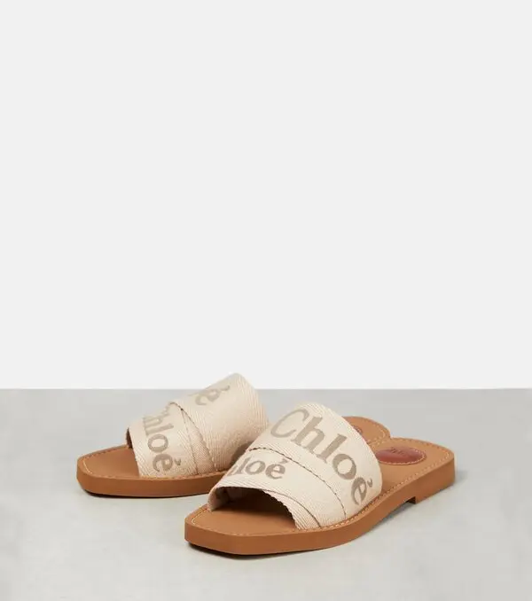 Chloé Woody Canvas Slides - Beige