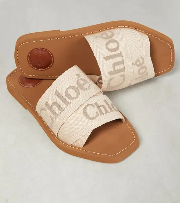 Chloé Woody Canvas Slides - Beige