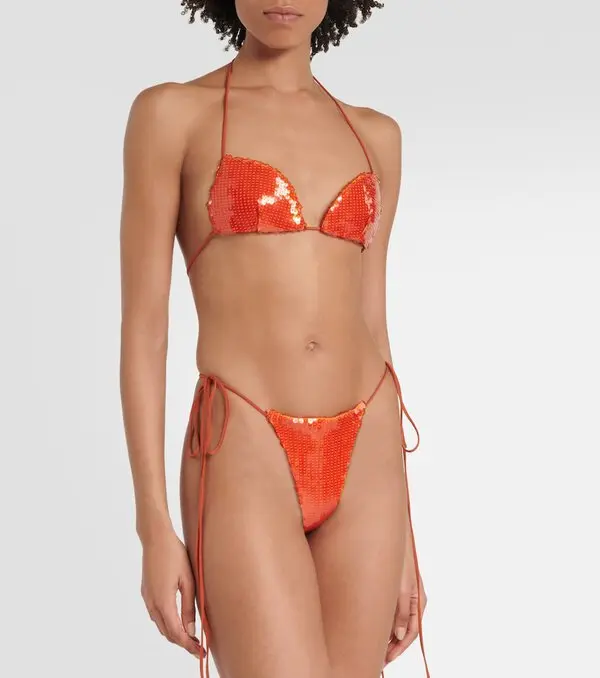 LAQUAN SMITH Sequined Side-tie Panties - Orange
