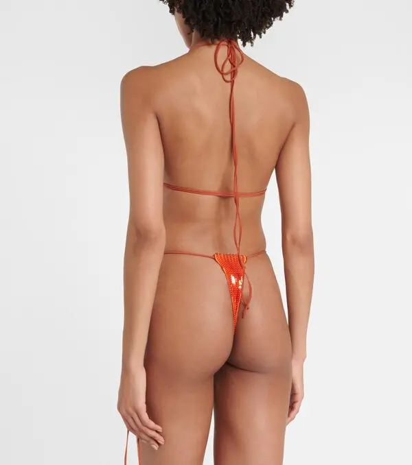 LAQUAN SMITH Sequined Side-tie Panties - Orange