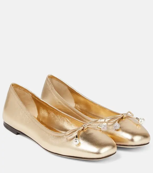 JIMMY CHOO Elme Metallic Leather Ballerinas - Gold