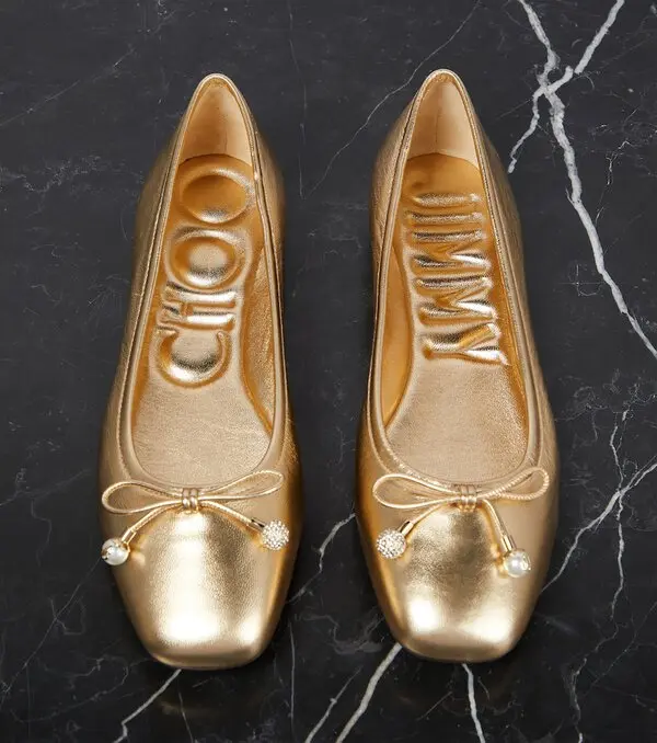 JIMMY CHOO Elme Metallic Leather Ballerinas - Gold