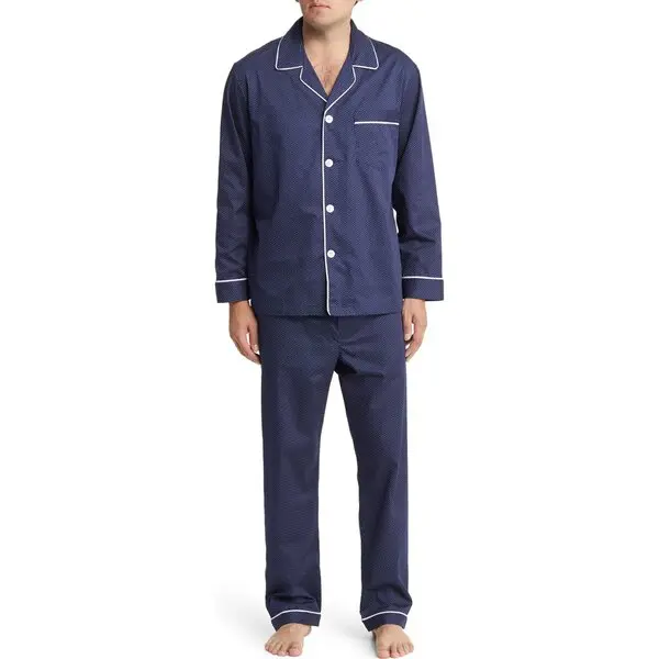 Majestic International Southport Woven Cotton Pajamas - Navy Dot