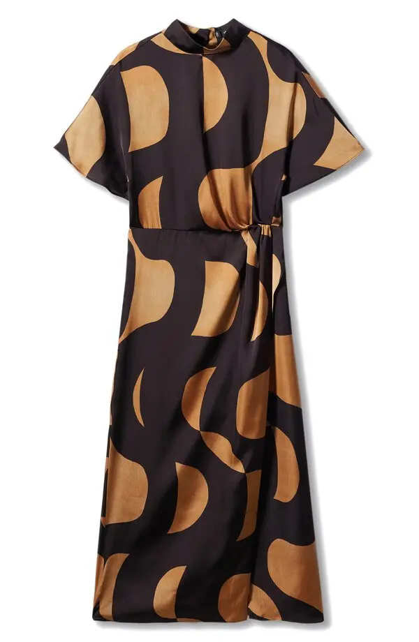 mango brown dress satin Satin Dress With Low Cut Neckline