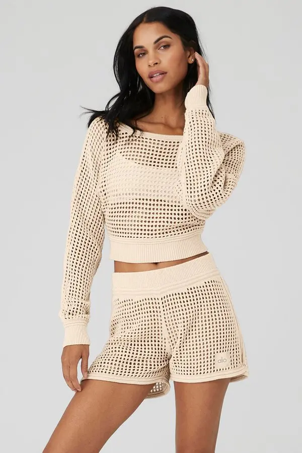 Alo Yoga Open-Knit Cropped Chase The Sun Coverup Jacket