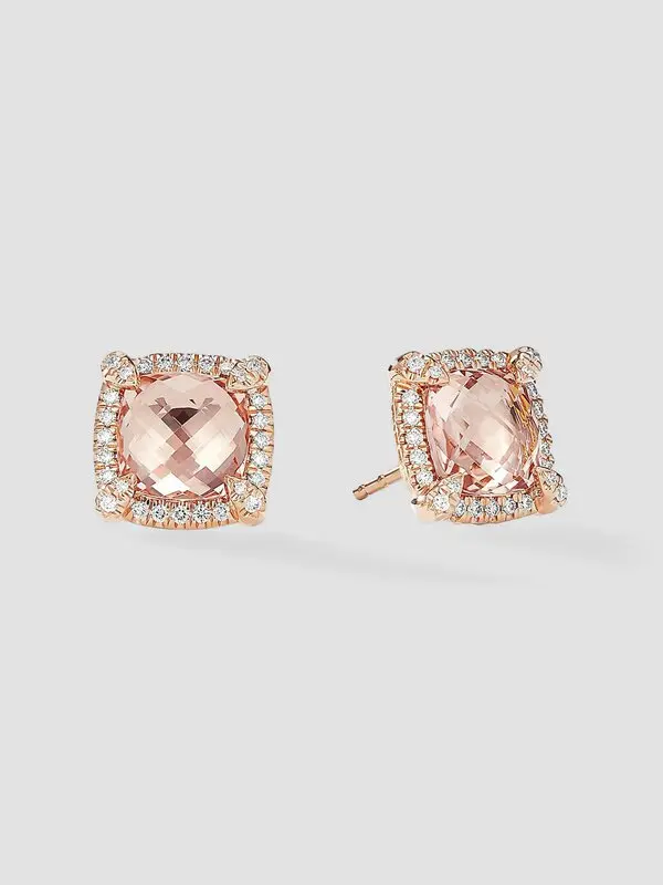 David Yurman Chatelaine Pavé Bezel Stud Earrings In 18k Rose Gold With And Diamonds, 8mm