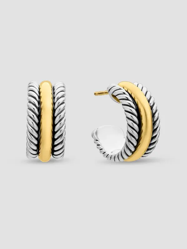 David Yurman Cable Collectibles Huggie Hoop Earrings In Sterling With 14k Yellow Gold, 15.6mm - Silver