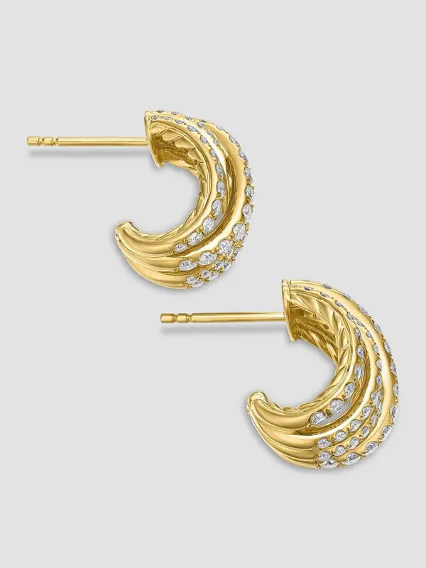 David Yurman Pavé Crossover Shrimp Earrings In 18k With Diamonds, 15.8mm