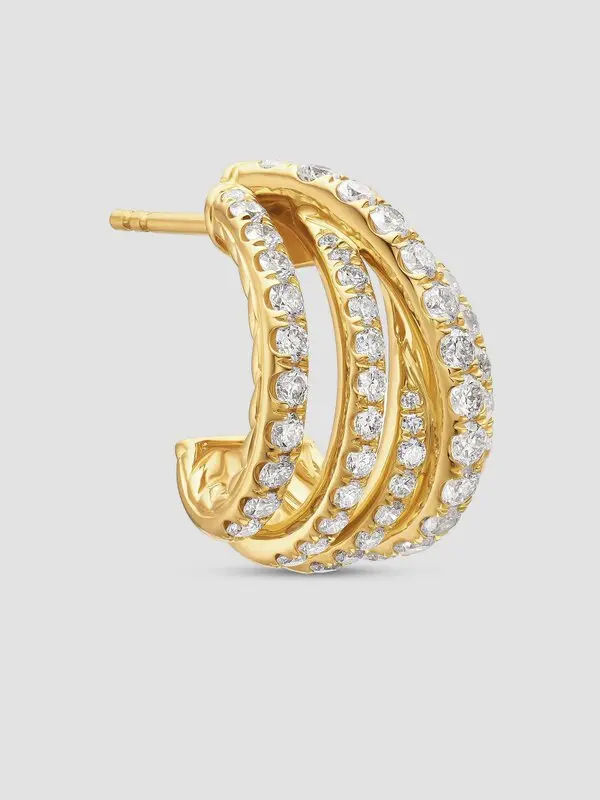 David Yurman Pavé Crossover Shrimp Earrings In 18k With Diamonds, 15.8mm