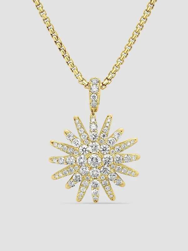 David Yurman Starburst Pendant Necklace In 18k White With Diamonds, 20mm - Diamond