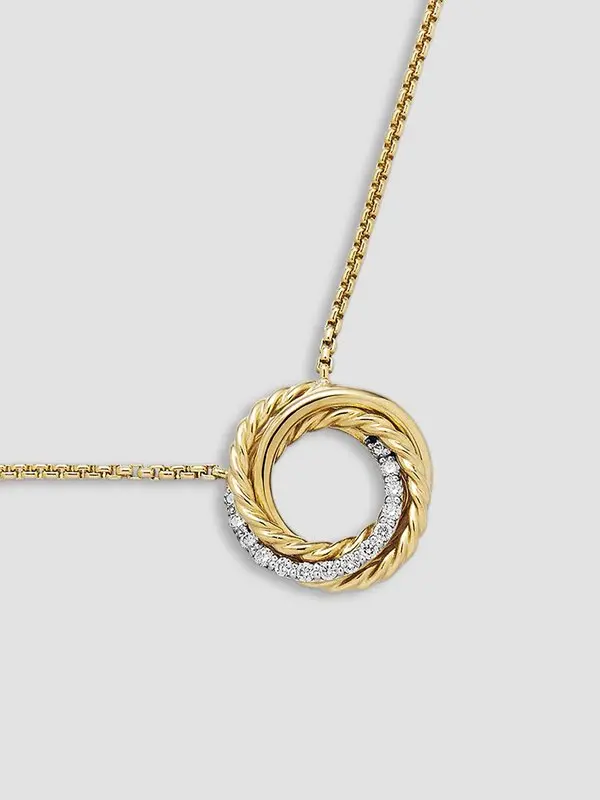 David Yurman Crossover Pendant Necklace In 18k With Diamonds, 14.5mm