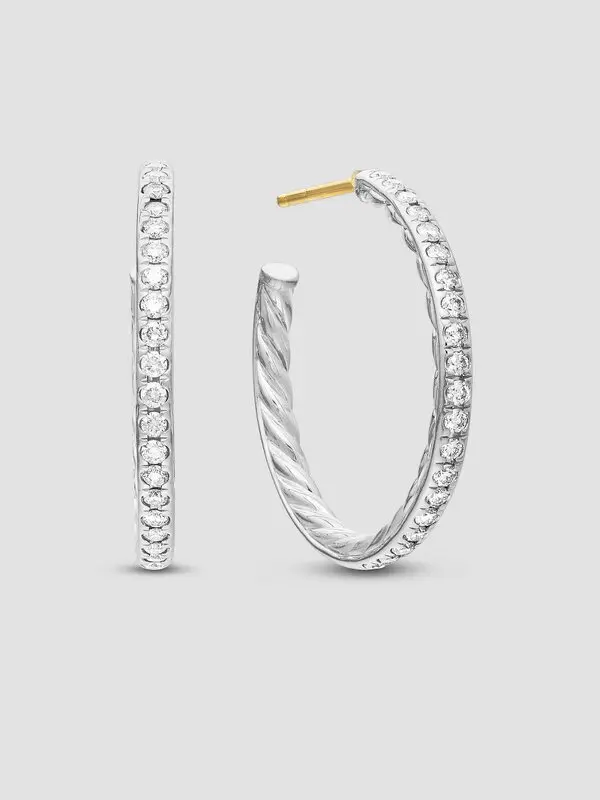 David Yurman Pavé Hoop Earrings In With Diamonds, 25.4mm