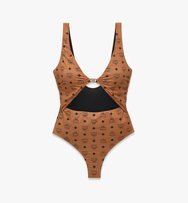 Mcm Monogram Print Swimsuit - Cognac