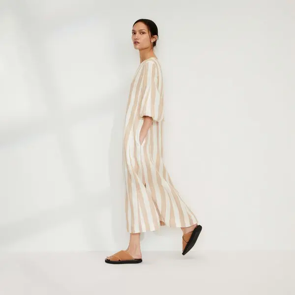 Everlane Linen A-Line Midi Dress - Bone White/Caramel | Editorialist