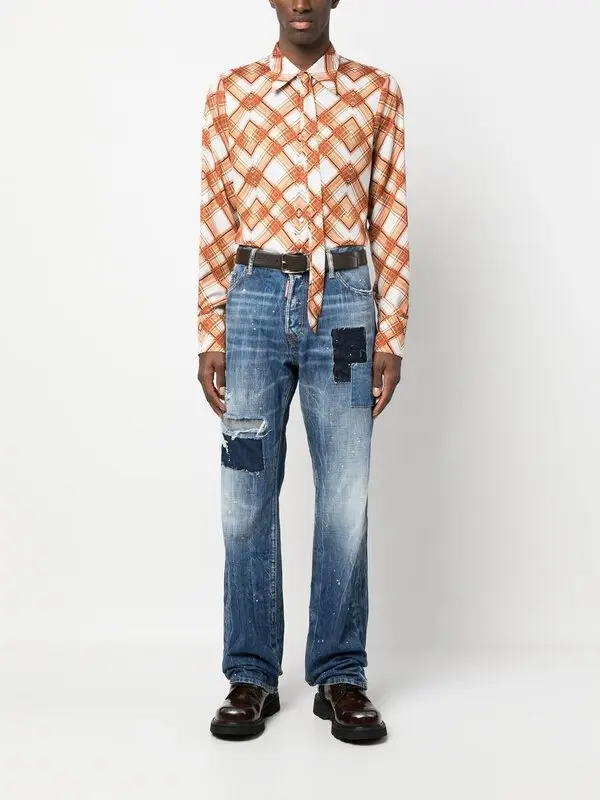 Dsquared2 Distressed Patchwork Straight Leg Jeans