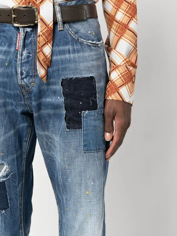 Dsquared2 Distressed Patchwork Straight Leg Jeans