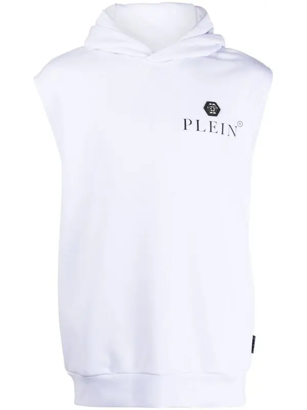 Philipp Plein Logo-print Sleeveless Hoodie - White