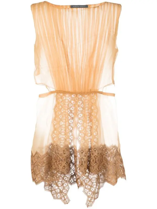 Alberta Ferretti Lace-trim Silk Tank Top