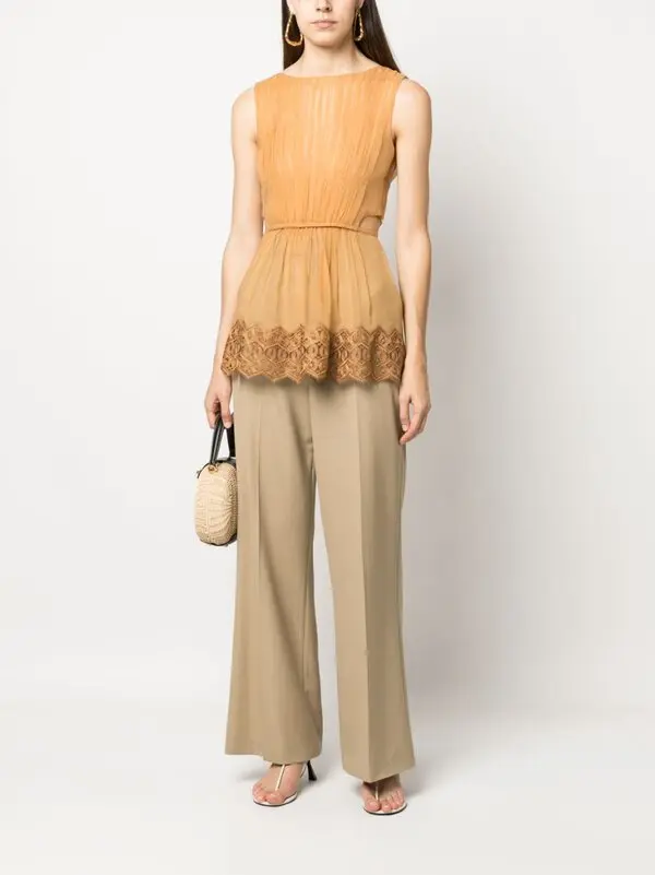 Alberta Ferretti Lace-trim Silk Tank Top