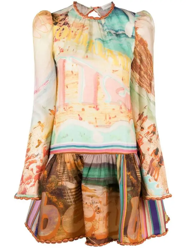Zimmermann Tama Printed Layered Minidress - Orange