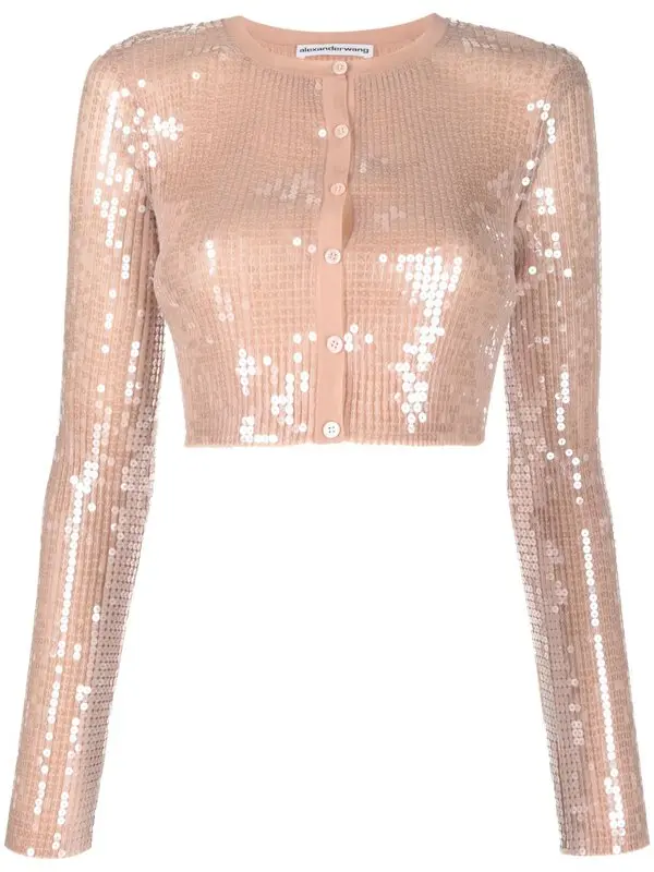 Alexander Wang Sequined Cropped Cardigan - Neutrals