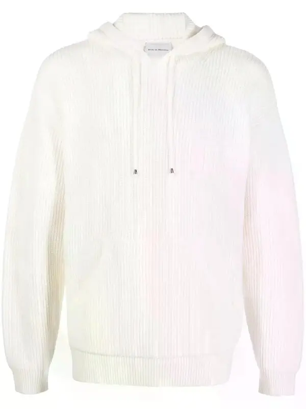 Drole De Monsieur Logo-embroidered Waffle-knit Hoodie - Neutrals