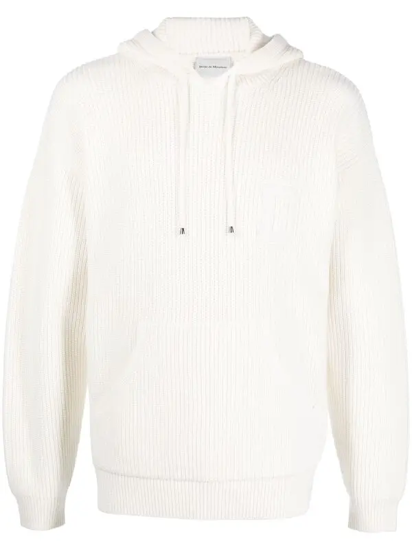 Drole De Monsieur Logo-embroidered Waffle-knit Hoodie - White