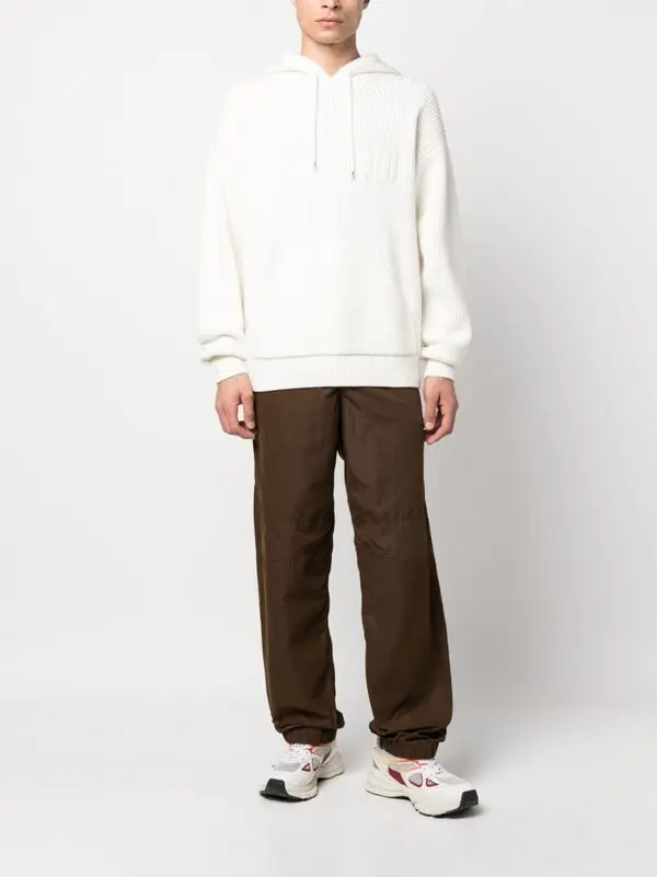 Drole De Monsieur Logo-embroidered Waffle-knit Hoodie - White