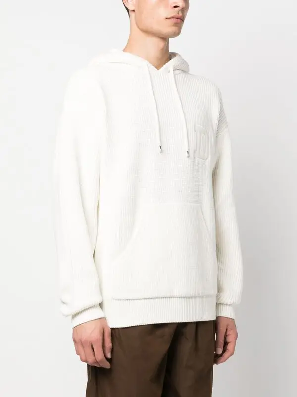 Drole De Monsieur Logo-embroidered Waffle-knit Hoodie - White