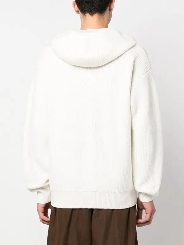 Drole De Monsieur Logo-embroidered Waffle-knit Hoodie - White