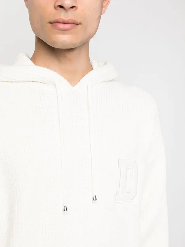 Drole De Monsieur Logo-embroidered Waffle-knit Hoodie - White