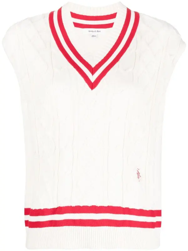 SPORTY & RICH Striped-edges Sleeveless Knitted Top - White