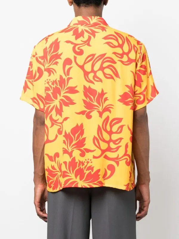 ERL Tropical Floral Print Short-sleeve Shirt - Yellow