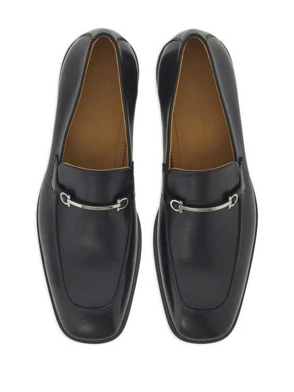 FERRAGAMO Gancini Plaque Leather Loafers