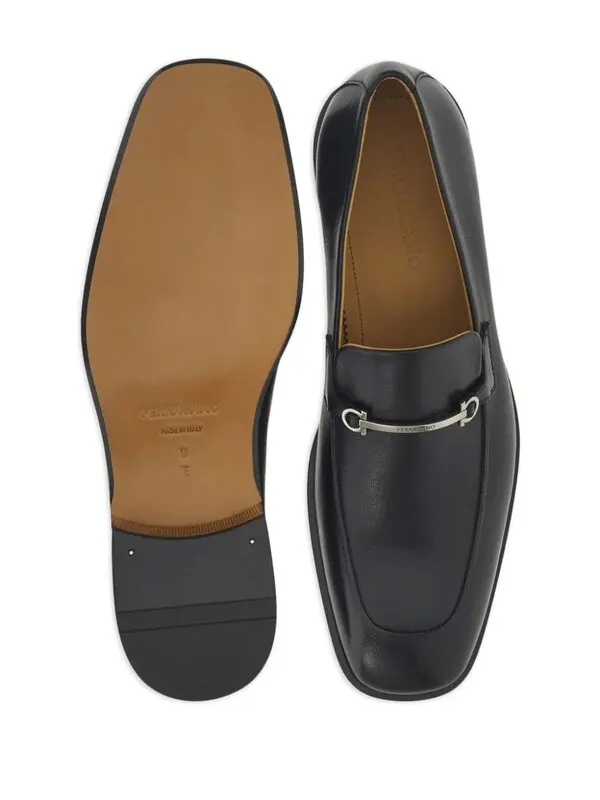 FERRAGAMO Gancini Plaque Leather Loafers